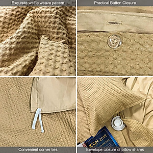 Fredesign Cotton Duvet Cover Queen Size - 100% Cotton Waffle Weave Yellow Duvet Cover Set, 3 Pieces, 1 Duvet Cover with Botton Closure (90" x 90") and 2 Pillow Shams - Comforter Not Included