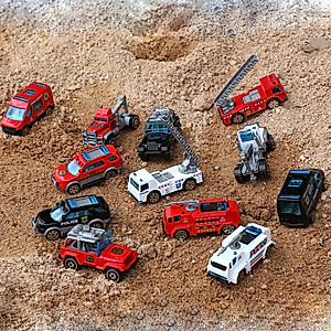 haomsj 17PCS Mini Police Car Toys for Boys 3-5 Die Cast Metal Toy Police Car Set Fire Trucks Including 5 Road Signs Kid Birthday Party Gift Police Party Decorations Police Toys