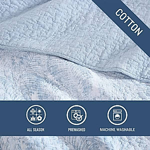 Tommy Bahama - King Quilt Set, Reversible Cotton Bedding with Matching Sham, Coastal Bedding Set with Textured Reverse (Distressed Water Leaves Blue, King)