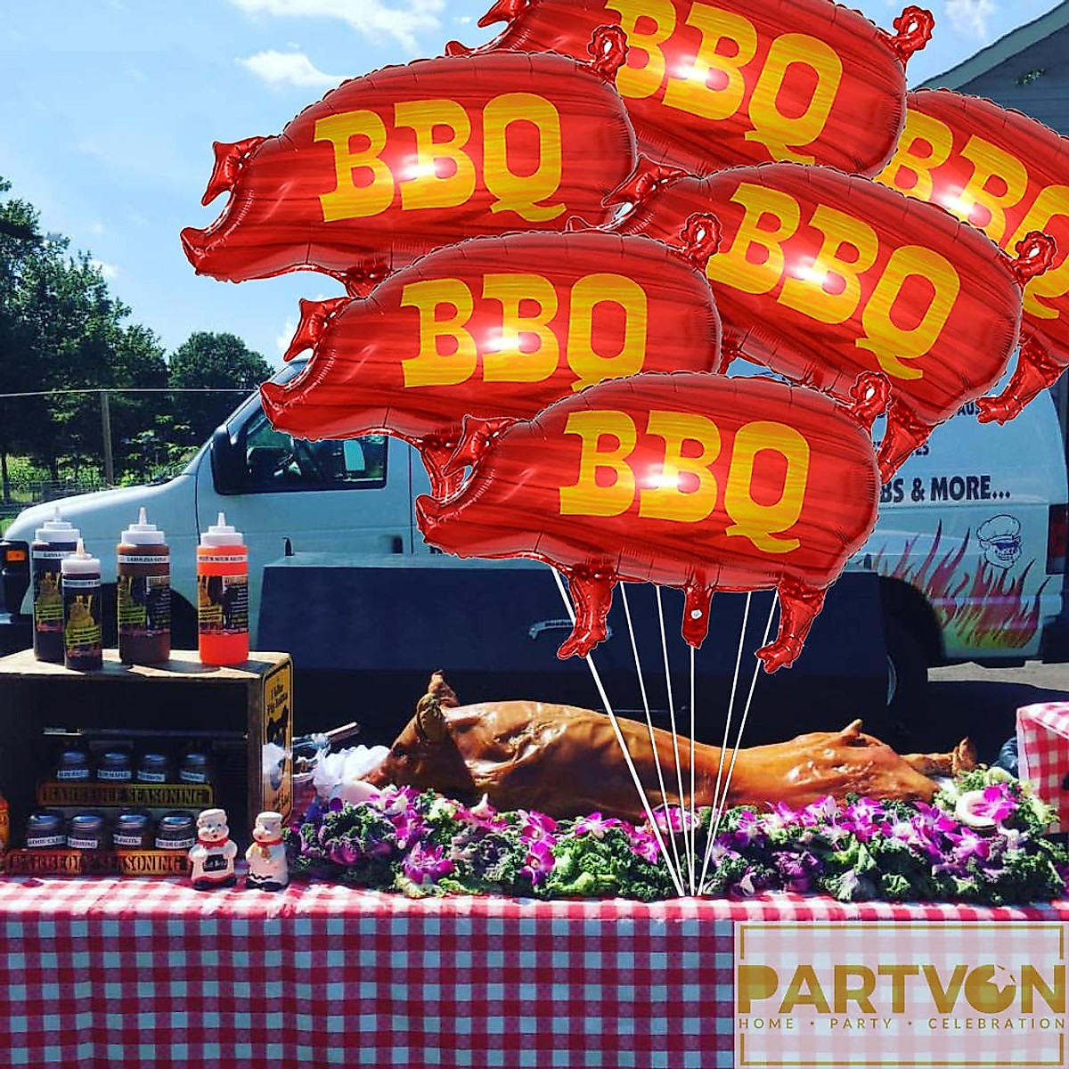 6 Pieces BBQ balloon Pig Shaped BBQ Mylar Foil Balloons for Birthday Barbecue Picnic Cookout Fast Food Snacks Party Decoration Birthday Baby Shower Party Decorations Supplies