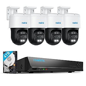 REOLINK 4K PTZ Security Cameras System, IP PoE Outdoor Cameras, Auto Tracking, Human/Vehicle/Pet Detection, 4X Reolink Trackmix PoE with 6X Hybrid Zoom Bundle 1x RLN16-410 NVR with Built-in 4TB HDD