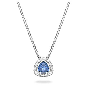 SWAROVSKI Millenia Pendant Necklace with a Blue Trilliant Cut Crystal on a Rhodium Finish Setting and White Crystal Pavé on a Simple Chain, Part of the Millenia Collection
