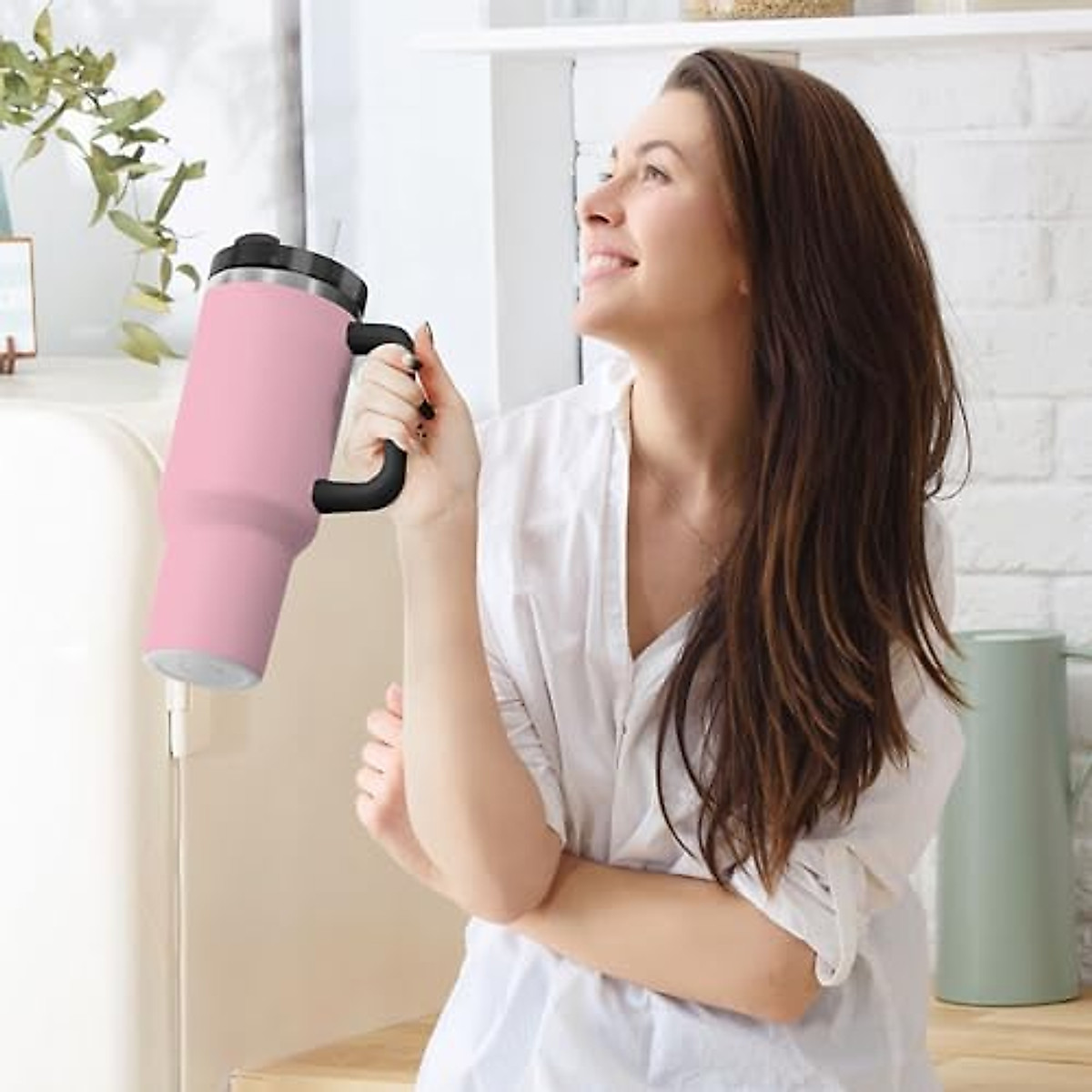 SEHANY Bright Pink 40Oz Tumbler with Lid and Straw, Double Vacuum Stainless Steel Insulated Sports Water Bottle Cup Holder Friendly Leak-Proof Travel Coffee Cup for Iced Drink