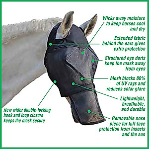 Absorbine UltraShield Equine Fly Mask, UV Protection, Horse Size Without Ears, Has Removable Nose