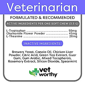 Vet Worthy Calming Aid Dog Soft Chew - Flavored Chewable Treats for Dogs to Manage Normal Stress - Dog Calming Chews for Storm Anxiety, Grooming, and Fireworks - Poultry Flavored, 45-Count