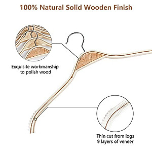 DEDU Wooden Hangers Lightweight 24 Pack, Coat Hangers for Closet Space Saving, Slim Suit Hangers Wood with Soft Rubber Non Slip Strip for Wamisole, Wedding Dress, Sweater (Natural Finish)