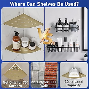 LFBA 2 Pack Corner Shower Shelves 304 Stainless Steel Brushed Gold Corner Shelves for Shower 8" Shower Shelves for Inside Shower Corner Drilling Installation