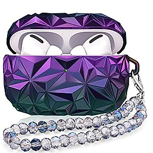 CAGOS Case, Luxury Diamond Shape Protective Cover with Beads Keychain for Airpods Pro 2 Case 2022 and iPod Pro Case 2019 Women, Multicolored