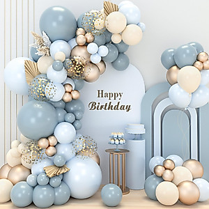 Dusty Baby Blue Balloons Arch Garland Kit with Champagne Balloons for Dusty Blue Baby Shower Decorations Birthday Boho Bridal Shower Party Decor