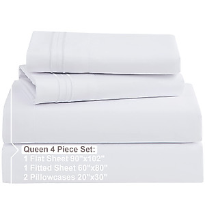Nestl Double Brushed White Duvet Cover Queen Size 3 Piece Soft Queen Duvet Cover Set + Queen Sheets Set White 4 Piece Bed Sheets for Queen Size Bed
