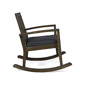 Merax Outdoor Acacia Wood Rocking Chair with Water-Resistant Cushion for Patio,Garden,Porch, Dark Grey