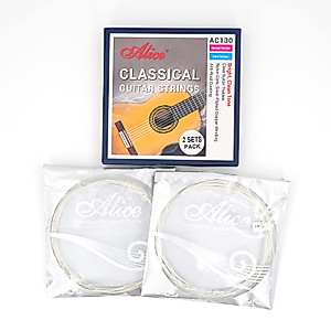Classical Guitar Strings, Alice 2 Set Classic Guitar 6 Strings Clear Nylon Normal Tension 28-43 Gauge with Anti-Rust Coating, Silver Plated Wrap (AC130)