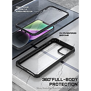 Poetic Guardian Case Compatible with iPhone 14 6.1 Inch, [20 FT Mil-Grade Drop Tested] Full-Body Hybrid Shockproof Protective Rugged Clear Cover Case with Built-in Screen Protector, Black/Clear