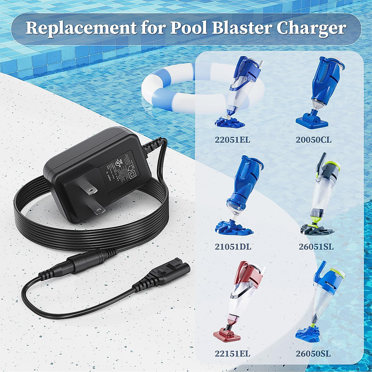 DONYOIE Charger for Pool Blaster 22051EL 23051EL Power Cord for Catfish Li 20050CL 21051DL 26051SL 22151EL 26050SL AC Adapter for Water Tech LC099-2SK UL Listed DC Adaptor Supply