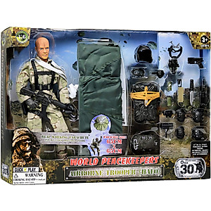 Click N' Play Military Airborne Paratrooper, 12-Inch Action Figures | Accessories, Army Stuff, Clothes, Toy Weapons, Costume | Army Guys, Soldier, World Peacekeepers | Action Figure Army Men Toys