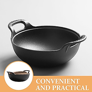 Cast Iron Oven Pot Non-stick Wok Skillet with Lid Handles 7.86 inch Round Cooking Pan Cast Iron Saucepan Camping Cookware Frying Pan
