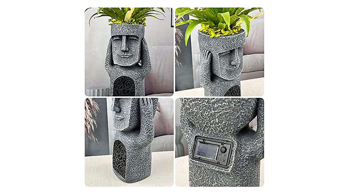 Funny Moai Solar Planter & Light: Unique Garden Decor