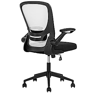 Office Chair Desk Chair Computer Chair with Lumbar Support Flip-up Arms Swivel Rolling Executive Task Chair Mesh Adjustable Ergonomic Chair for Adults(White)