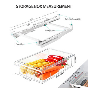 Mallyu Refrigerator Drawers, 2 Pack Fridge Drawer Organizer, Sturdy Pull Out Hanging Refrigerator Organizer Bins with Handle for Fridge Shelf Under 0.6", Storage Box for Snacks Egg Fruit Vegetable