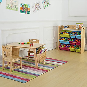 KRAND Kids Solid Wood Table and 2 Chair Set with Storage Desk and Chair Set for Children Toddler Activity Table (Solid Wood/Natural)