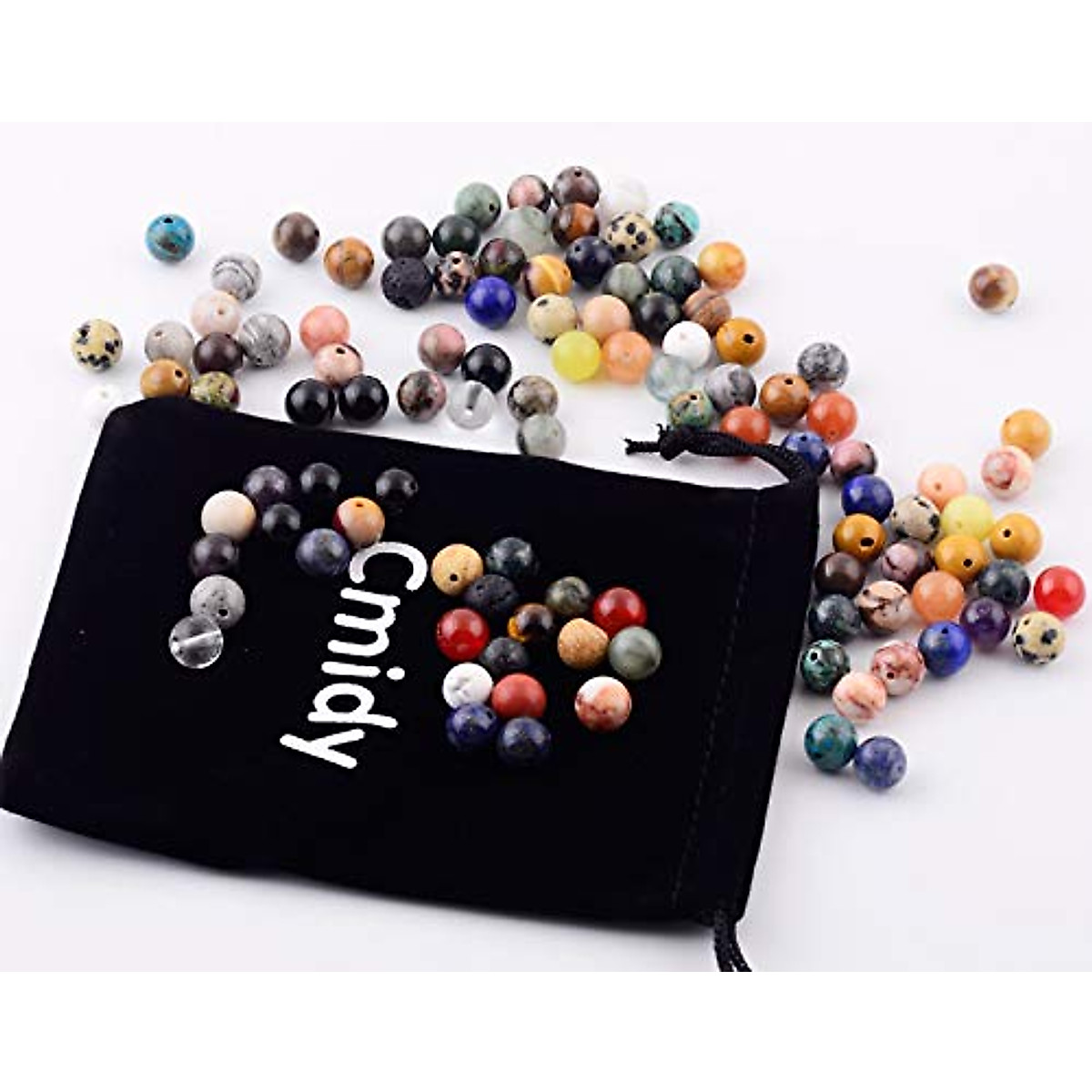 Natural Stone Beads 100pcs Round Genuine Real Stone Beading Loose Gemstones Hole Size 1mm DIY Smooth Bead for Bracelet Necklace Earrings Jewelry Making (Natural Stone Beads Multicolor, 8mm)