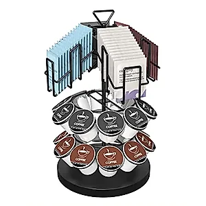 ULG Coffee Pod & Tea Bag Organizer Carousel Stand, K Cup Holder, Organizes 20 K-cups for Keurig and 60 Tea Bags - Coffee Bar Accessory for Kitchen Office, Countertop or Coffee Station Storage, Black
