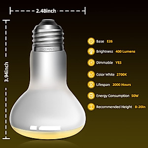 HETOO (Red/White Random Color Heat Lamp, Reptile Heat Lamp Bulbs, Full Spectrum Basking Spot Heat Light Bulbs for Reptiles & Amphibians Bearded Dragon Turtle Lizard Tank Accessories, E26 Base, 50W