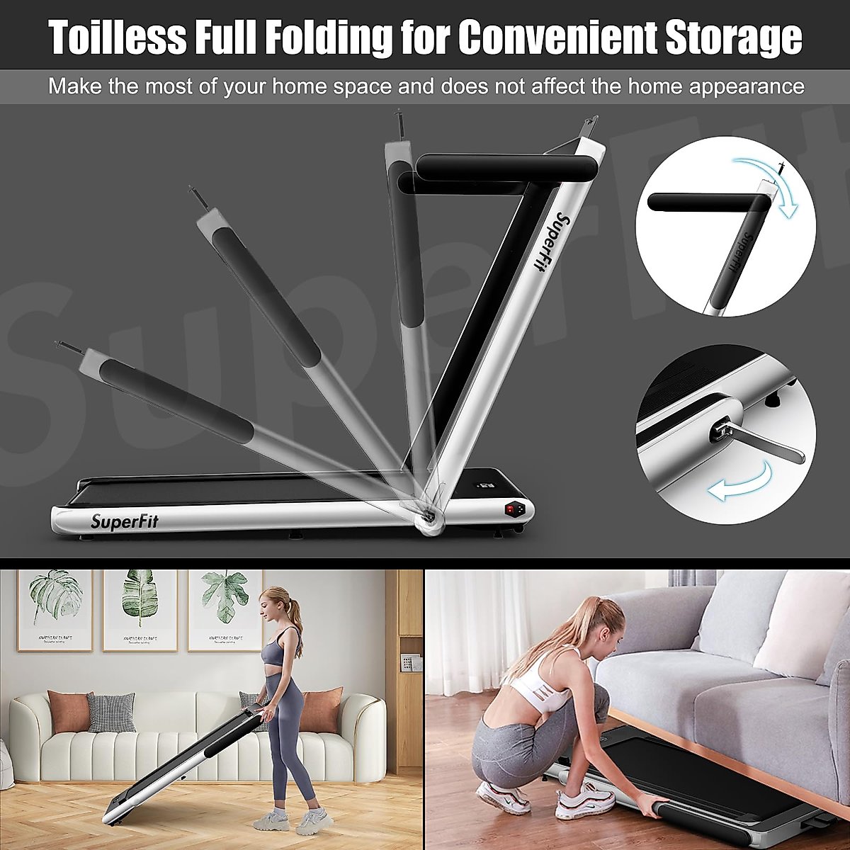 Goplus 2 in 1 Folding Treadmill, 2.25HP Under Desk Electric, Installation-Free, with Bluetooth Speaker, Remote Control and LED Display, Walking Jogging Machine for Home/Office Use (Silver)