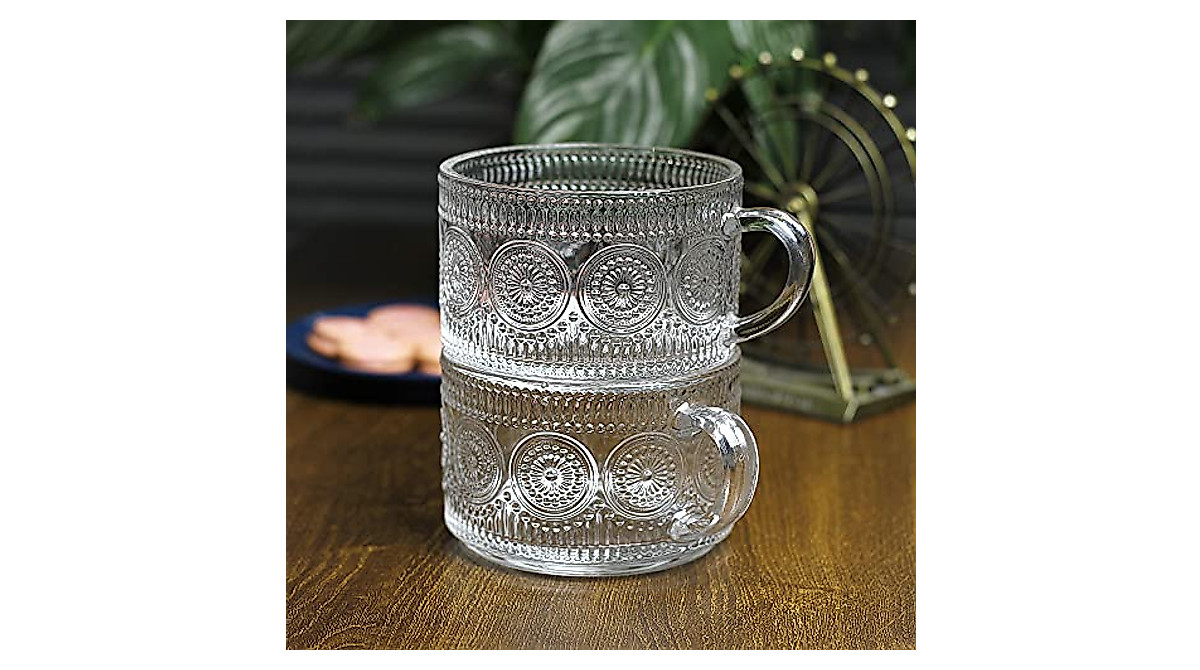 LUXU Vintage Glass Coffee Mugs Set - Elegant & Space-Saving