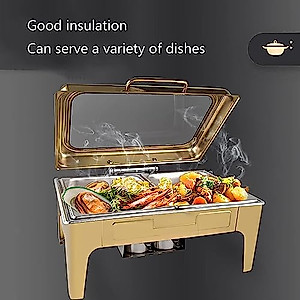 Food Warming Buffet Servers - Stainless Steel Buffet Hot Plates, Table Buffet Heaters, Covered Servers, Food Warmers for Party Buffets, Fondue Buffet Sets.(Size:9L,Color:semi-Gilding) (Semi Gilding)