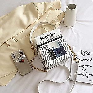 KUANG! Women Novelty Newspaper Evening Handbag Clutch Square Box Bag Envelope Purse Chain Shoulder Bag for Ladies