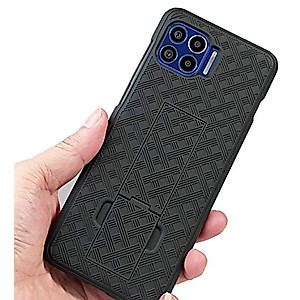 Case with Clip for Moto One 5G, Nakedcellphone [Black Tread] Kickstand Cover with [Rotating/Ratchet] Belt Hip Holster Combo for Motorola Moto One 5G Phone (XT2075)