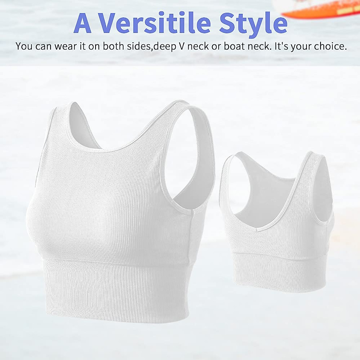 Workout Crop Tank Tops for Women Solid Comfort Sleeveless Shirts for Casual Sports Fitness Yoga Reversible Ribbed Tops White XXL