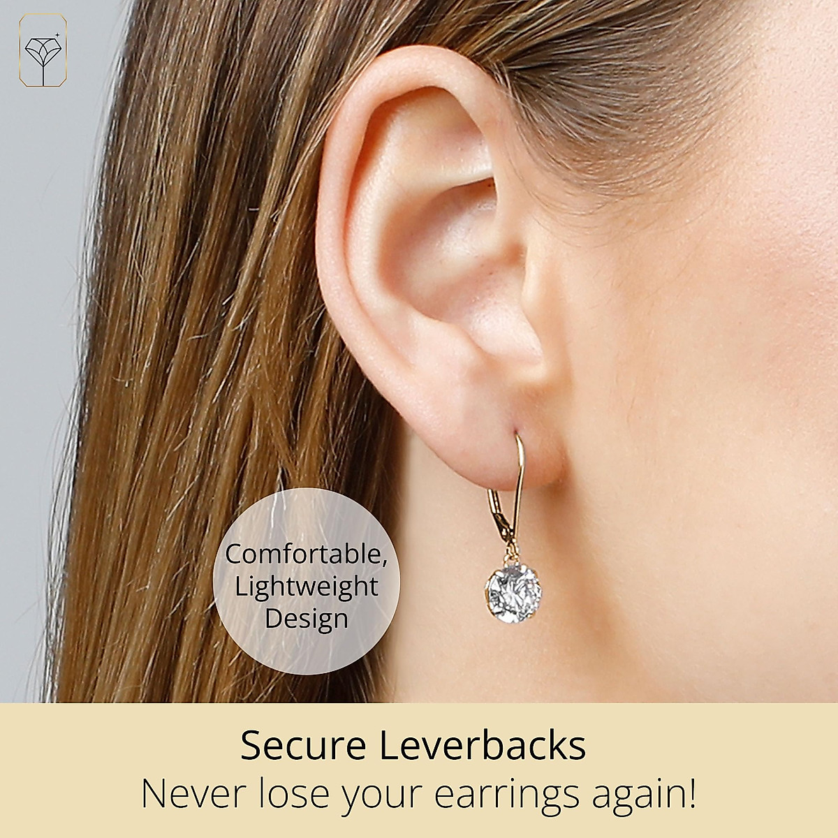 MAX + STONE 4 CT.TW | 14k Real Yellow Gold Leverback Cubic Zirconia Drop Dangle Earrings for Women