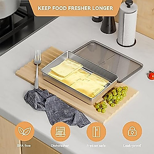 2 Pcs Bacon Container for Refrigerator, 304 Stainless Steel Airtight Deli Meat Storage Containers with Clear Lid and Non-Slip Bottom,for Kitchen Fridge Organizers and Storage (Square+Rectangular)