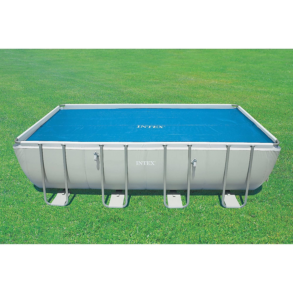 INTEX 26355EH Ultra 18'x9'x52" Ultra XTR Rectangular Frame Pool Set with 120V 1,200 GPH Sand Filter Pump, Ladder, Ground Cloth, and Solar Pool Cover