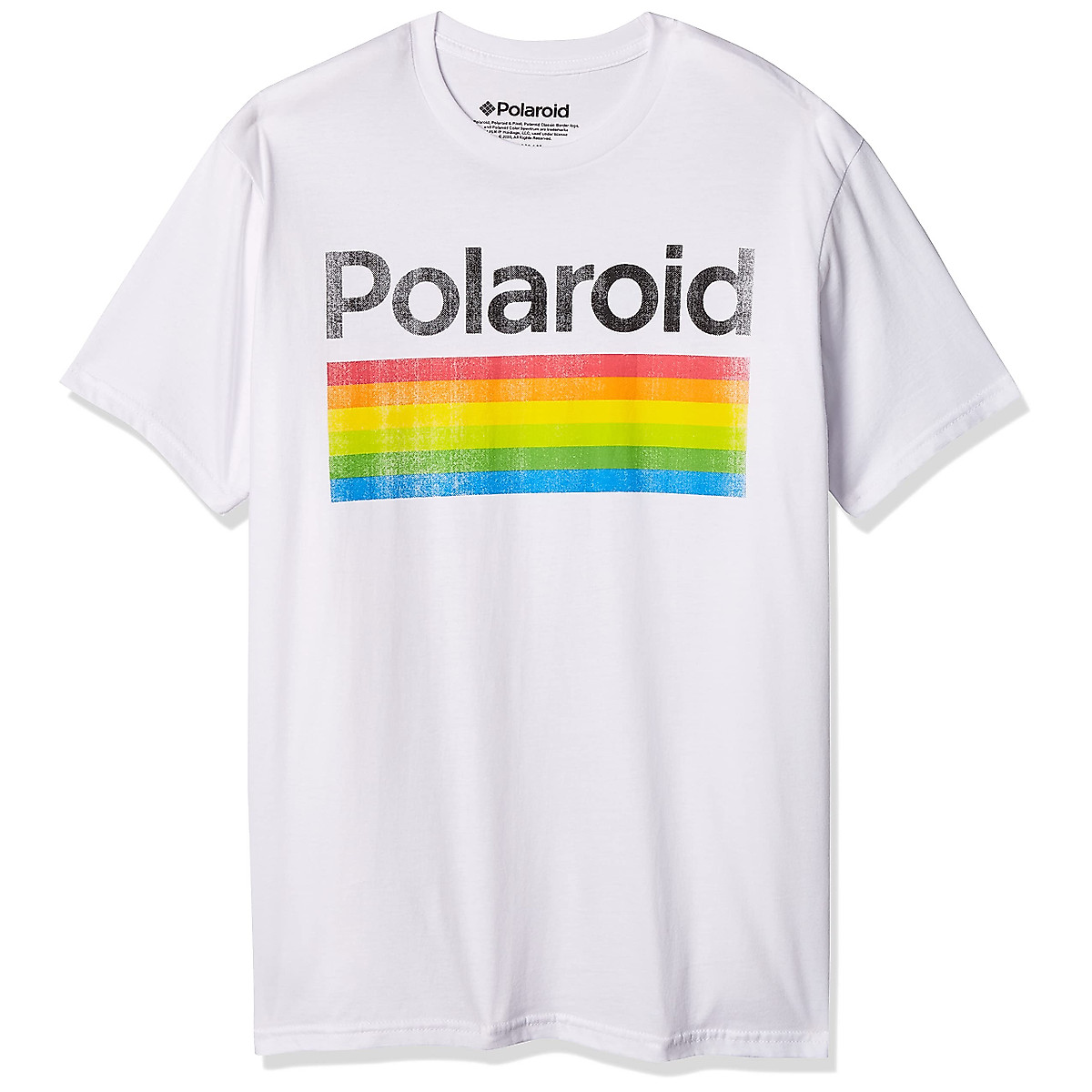 Polaroid Men's Logo Vintage Style Rainbow T-Shirt, White, S