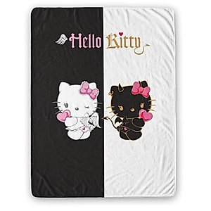Cute Blanket Flannel Fleece Throw Blankets Hello Cat Throw Blanket Cartoon Blanket for Bed & Sofa 60"X50"