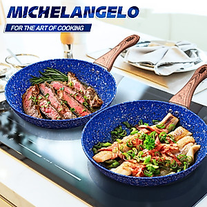 MICHELANGELO Frying Pan Set with Lid, 9.5" & 11" Fry Pan Set with APEO & PFOA-Free Stone-Derived Interior, Nonstick Frying Pans, Granite Fry Pans, Nonstick Skillets Set, Induction Compatible