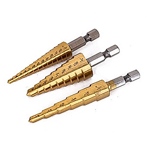 3Pcs/Set High Speed Steel Titanium Step Drill Bit Set with Pouch Impact Driver Compatible 28 (1/8-3/4'')