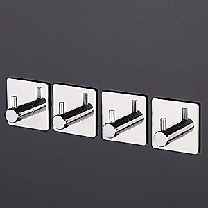 Celbon 4PC Bath Towel Hook Self Adhesive Black Sticky SUS 304 Stainless Steel Robe Hooks Robe Hook Heavy Duty Door Hooks Hanger for Bathrooms,Kitchen,Lavatory Closet (4PC, Chrome Square)… (2PC)