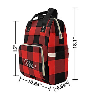 CUXWEOT Personalized Red Black Diaper Bag Backpack with Name Custom Mommy Nursing Baby Bags Nappy Bag Casual Travel Daypack for Mom Girl Gifts