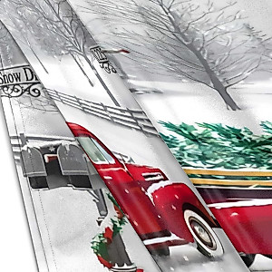 Satin Pillowcase for Hair and Skin King Size, Red Truck Dog Snowflake Christmas Silk Pillowcase Satin Pillow Cases with Envelope Closure Soft Cooling Pillow Covers Gift for Women Men, 20x40in