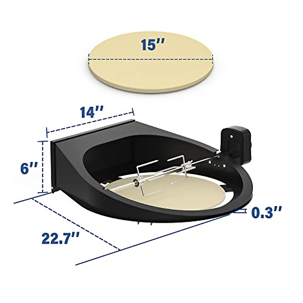 Kenmeister Chef Multipurpose Rotisserie Kit with Pizza Ring, Black Rotisserie/Pizza Oven Grill Accessory Compatible with Kamado Joe Classic/Pit Boss 22 Ceramic Grills