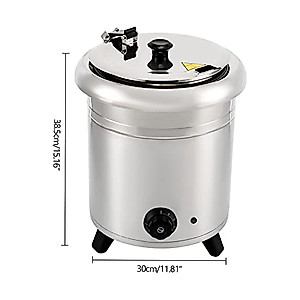 Commercial Soup Kettle - 10QT Electric Countertop Food Soup Warmer Round Restaurant Soup Kettle with Temp Control Stainless Steel Hinged Lid Detachable Pot for Home, Catering, Restaurants, Silver 400W