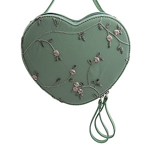 JUNYY Women Girls Vintage Floral Heart-shaped Crossbody Purse Casual Travel Shoulder Messenger Handbags(Green)