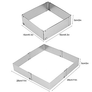 Square Cake Mold Ring, 6 to 11 inch Adjustable Stainless Steel Mousse Cake Ring Square Cookie Cutter Pastry Baking Mold for Birthday Cake, Party Dessert, Tiramisu
