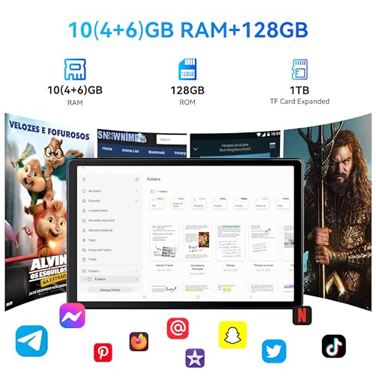 HiGrace Tablet 10 inch, Android 14 Go Octa core Tablet with 10GB+128GB/1 TB Expansion, WiFi 6G, 5MP+8MP Camera, 5000mAh, Split-Screen, Widevine L1, 10 inch Tablet PC - Black