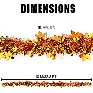 KIMOBER 33 Ft Thanksgiving Tinsel Garland,Golden Maple Leaf Metallic Garland for Autumn Thanksgiving Halloween Party (Thanksgiving Tinsel Garland)