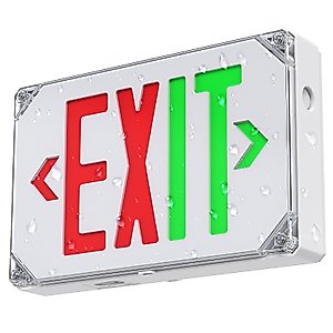 SiTiSFi Wet Location LED Exit Sign Red/Green Color Switchable, Outdoor Emergency Exit Sign Light with Battery Backup, Exterior Waterproof Hardwired Lighted Exit Signs, AC 120/277V, UL Listed (1 Pack)